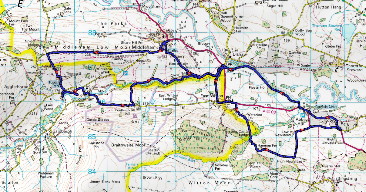 Middleham, Tupgill Park, Cover Bridge, East Witton & Jervaulx Abbey ...